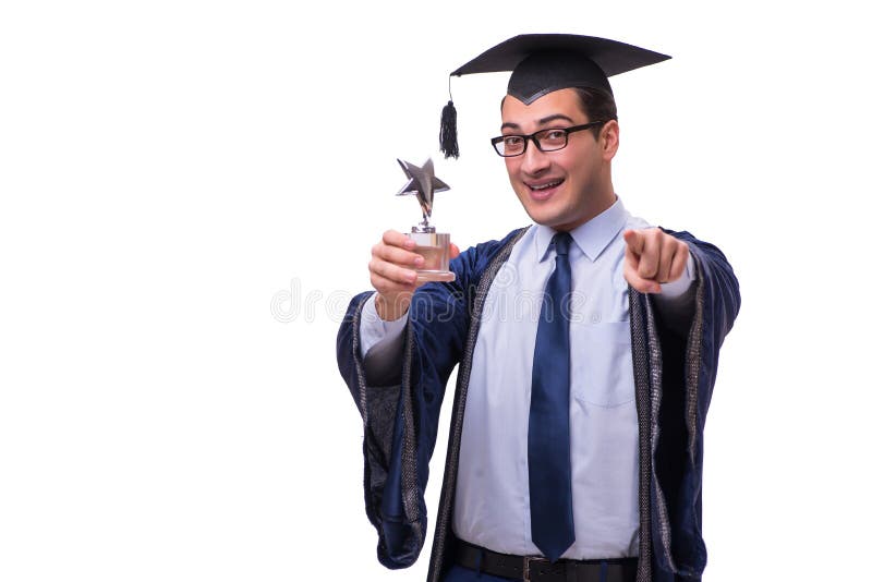 The Young Man Student Graduating Isolated on White Stock Photo - Image ...
