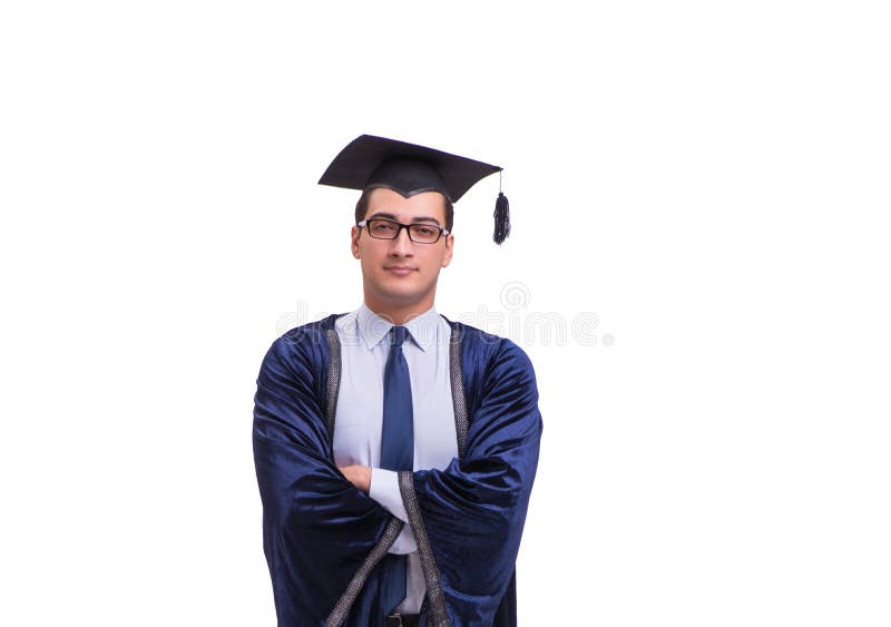 Young Man Student Graduating Isolated on White Stock Photo - Image of ...