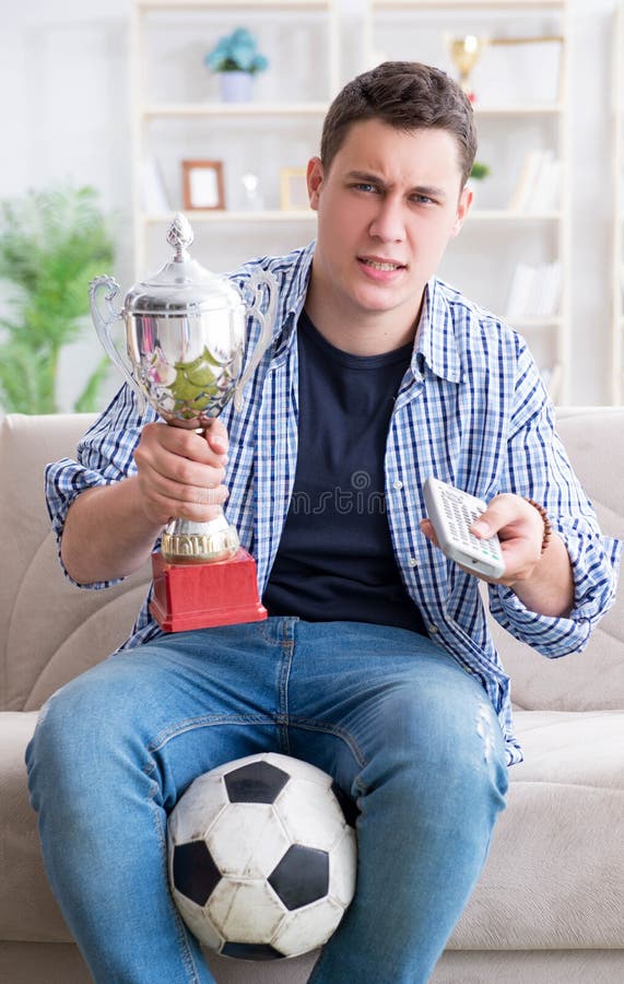 Young Man Student Watching Football at Home Stock Image - Image of goal ...