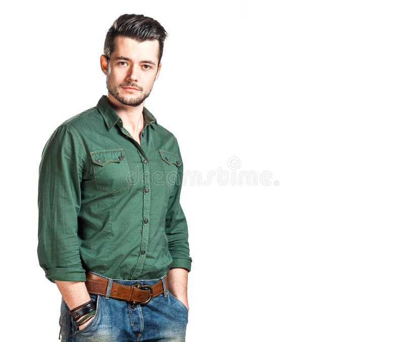 Young Man in the Studio on a White Background Stock Photo - Image of ...