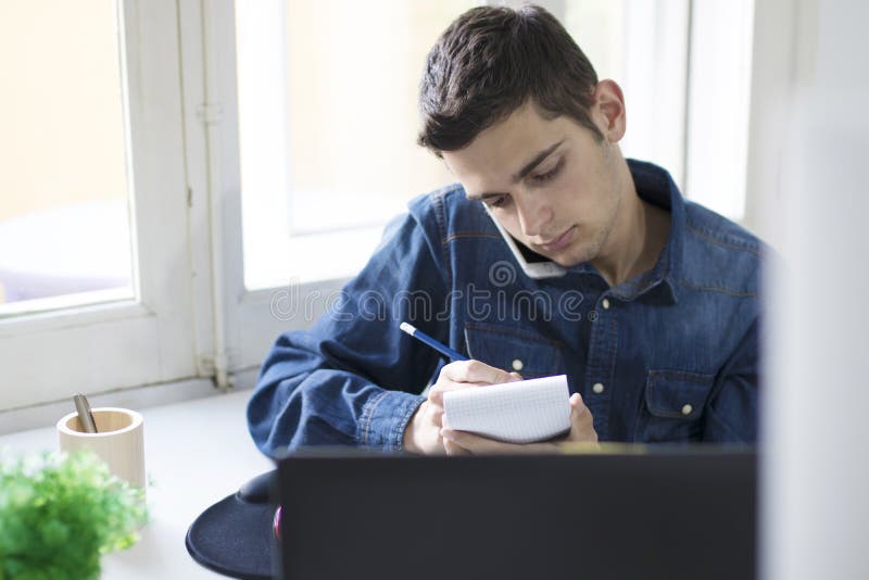 Young Man Studying and Working with the Computer Stock Image - Image of ...