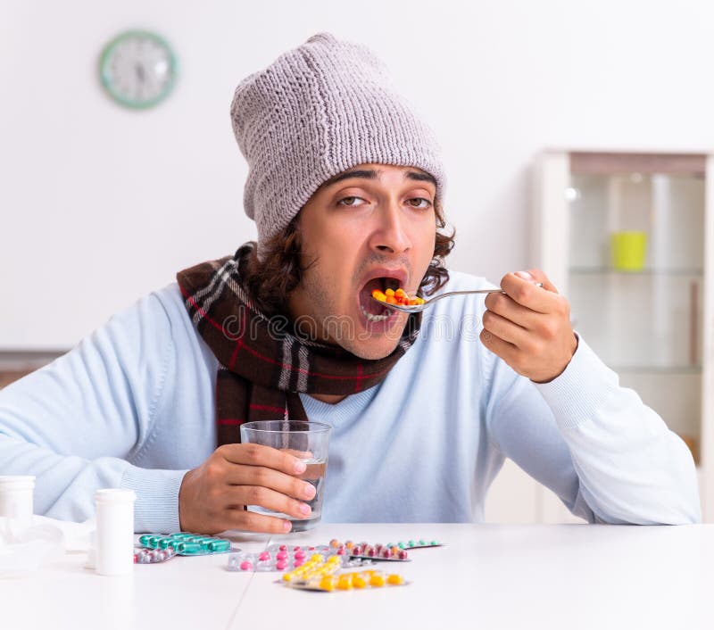 Young Man Suffering from Flu at Home Stock Image - Image of health ...