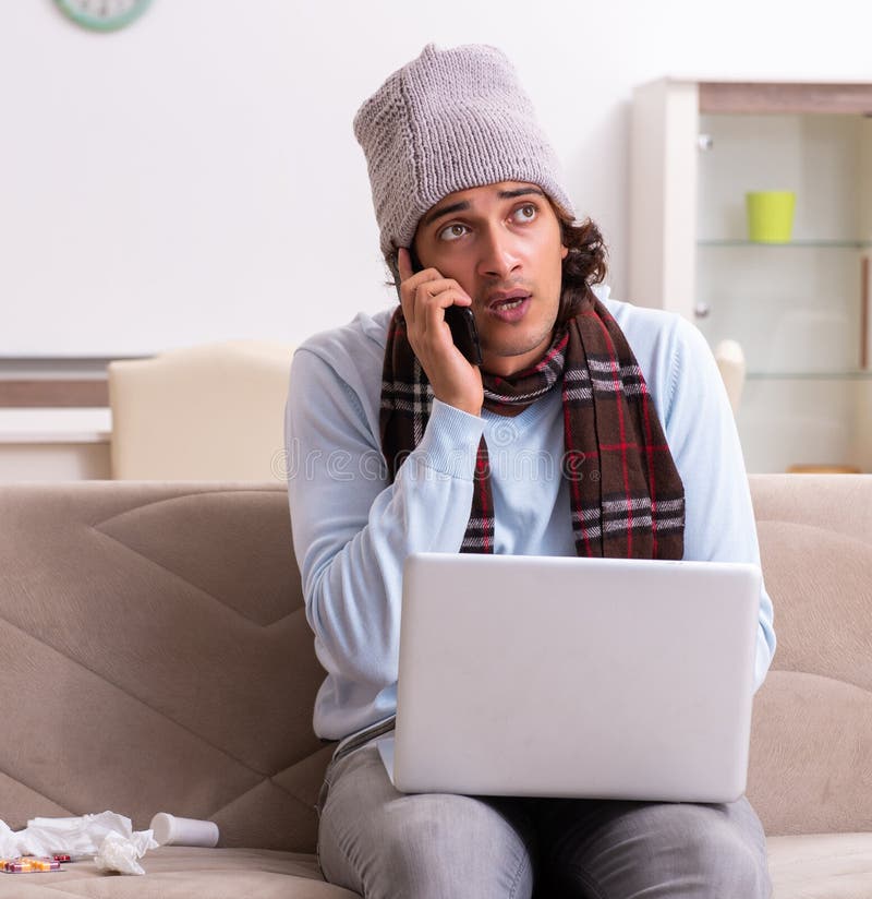 Young Man Suffering from Flu at Home Stock Image - Image of home ...