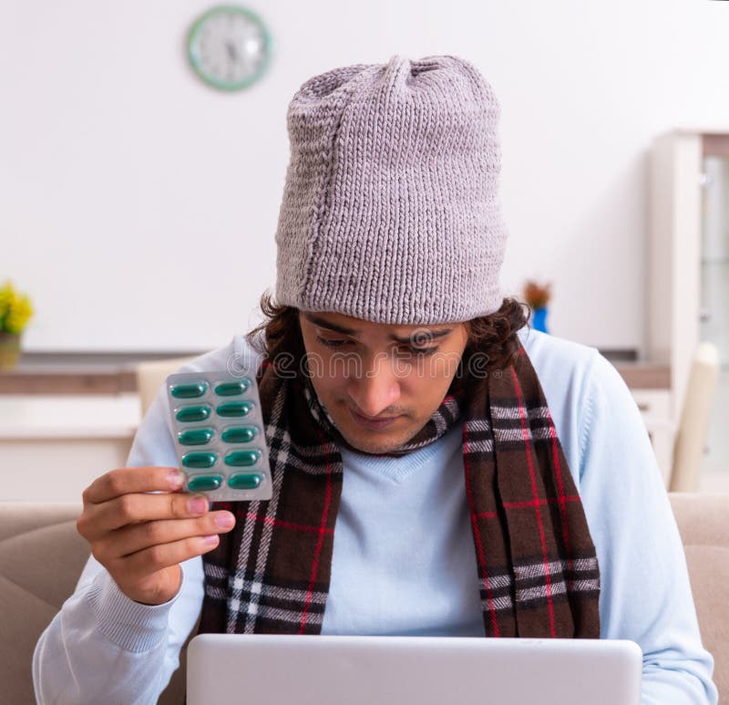 Young Man Suffering from Flu at Home Stock Image - Image of freelancing ...