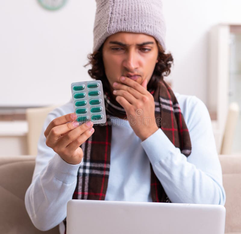 Young Man Suffering from Flu at Home Stock Photo - Image of health ...