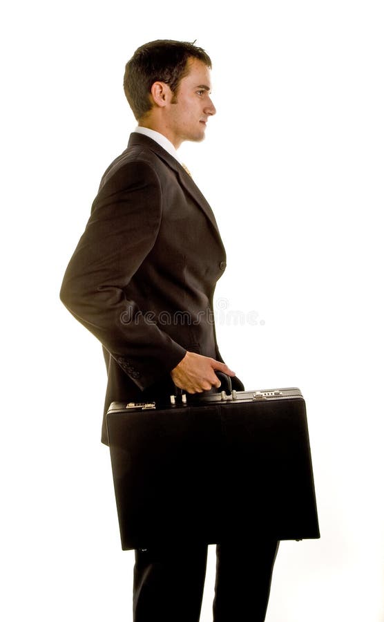 Man in Suit Holding Briefcase Stock Image - Image of success, alone ...