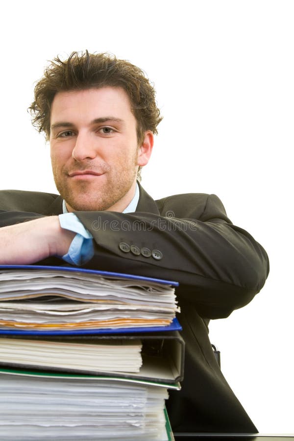 Man with a pile of files stock photo. Image of employee - 197213518