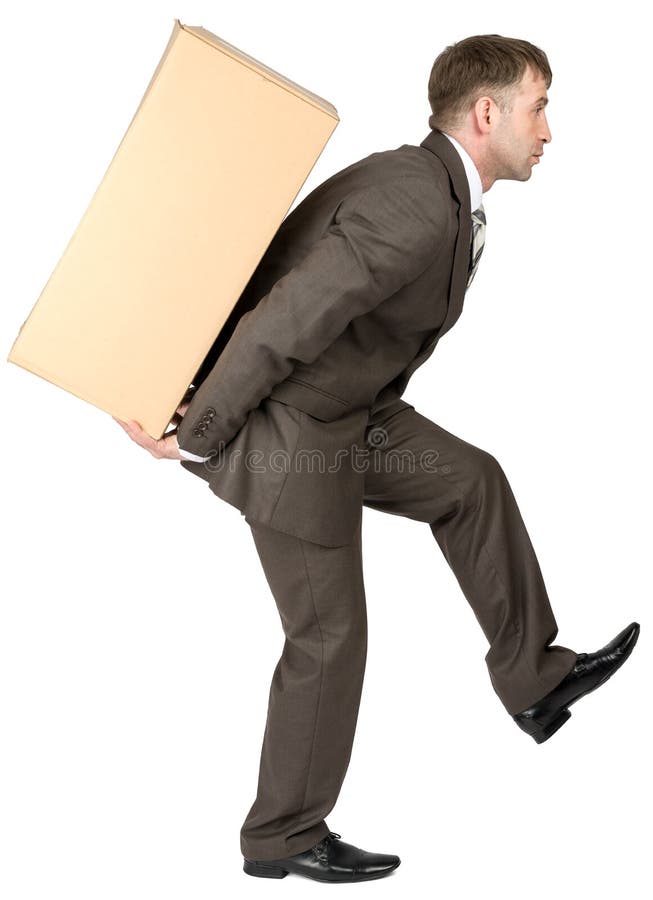 Young Man in Suit Hold Box on Back Stock Photo - Image of package, step ...