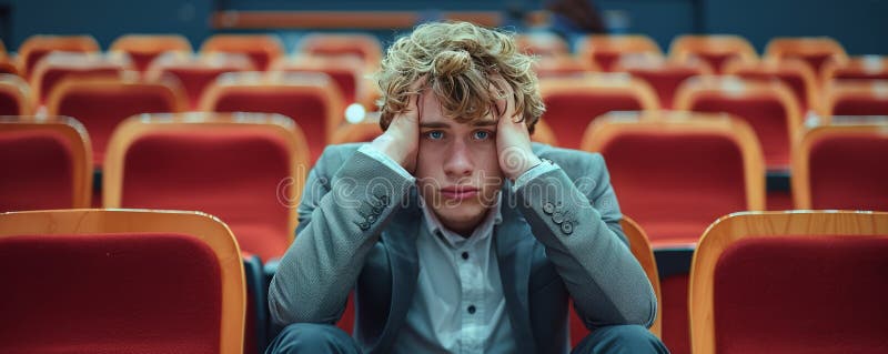 Young Man in Suit Looking Frustrated and Defeated Sitting Alone in an ...