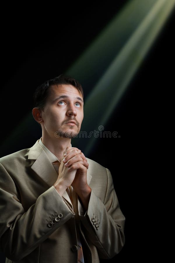 Young Man in a Suit, Praying for Something Stock Image - Image of ...