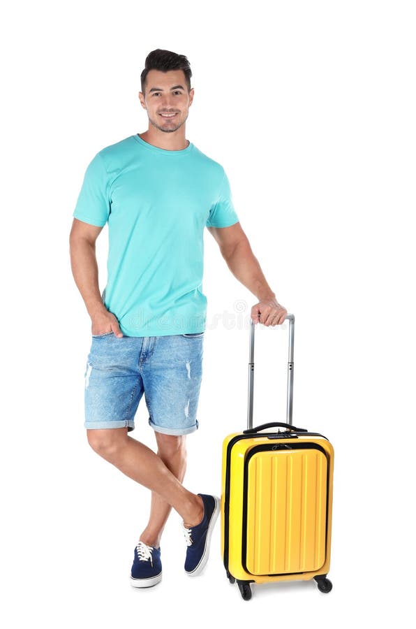 Young man with suitcase stock image. Image of explore - 125073121