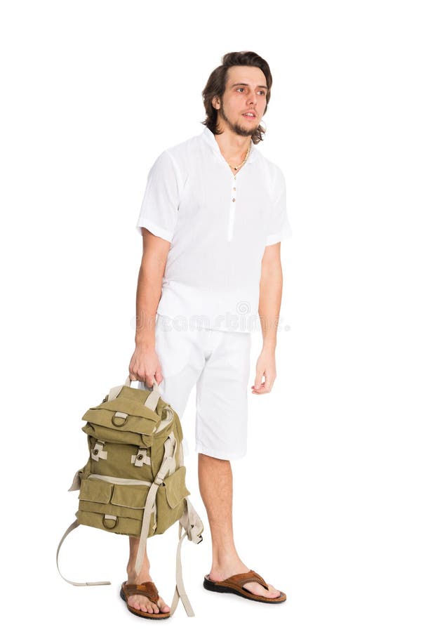 Young Man in a Summer Suit with a Backpack Stock Image - Image of ...