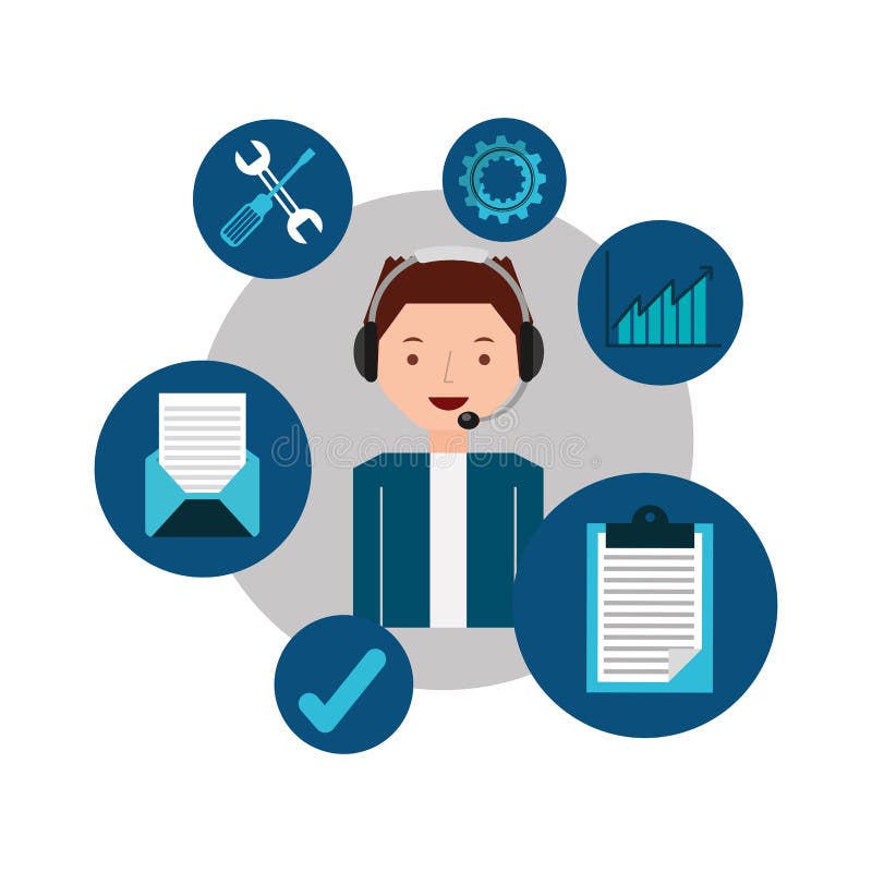 Young Man Support Operator Assistance Stock Vector - Illustration of ...