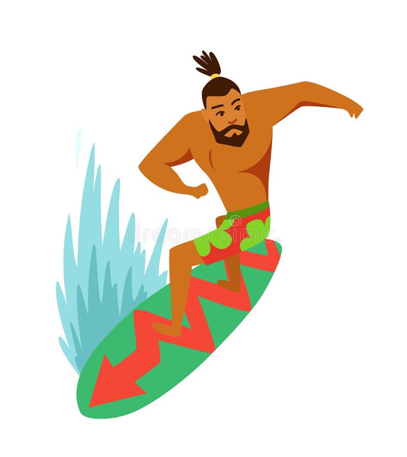 Young Man Surfboarder Riding a Surfboard in the Wave Vector ...
