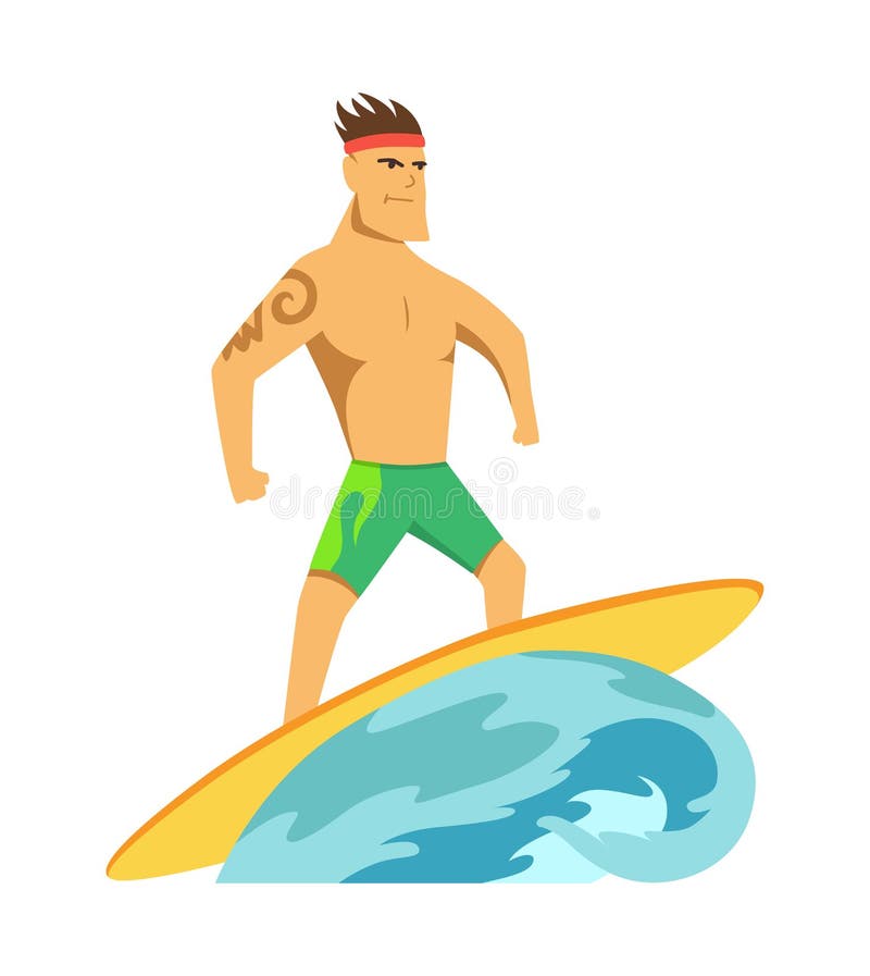 Young Man Surfboarder Riding a Surfboard in the Wave Vector ...