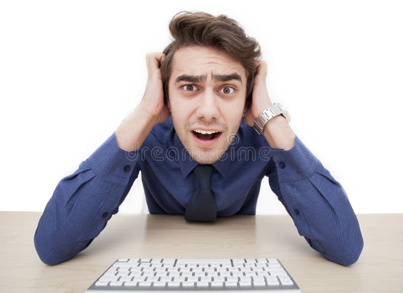 A Young Man is Surprised while Using a Computer Stock Image - Image of ...