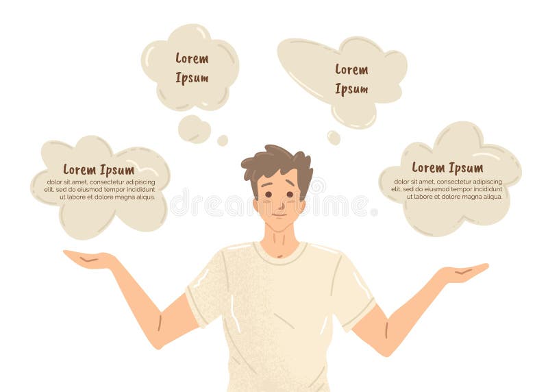 Man Surrounded by Speech Bubbles. Thoughts Bubbles. Vector Illustration ...