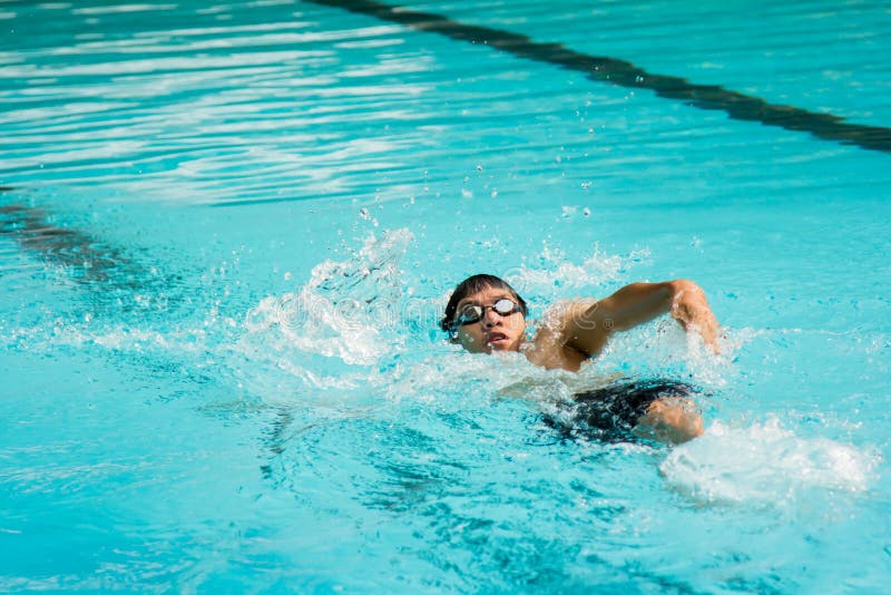 Young Man Swimming in Backstroke. Stock Photo - Image of sport, speed ...