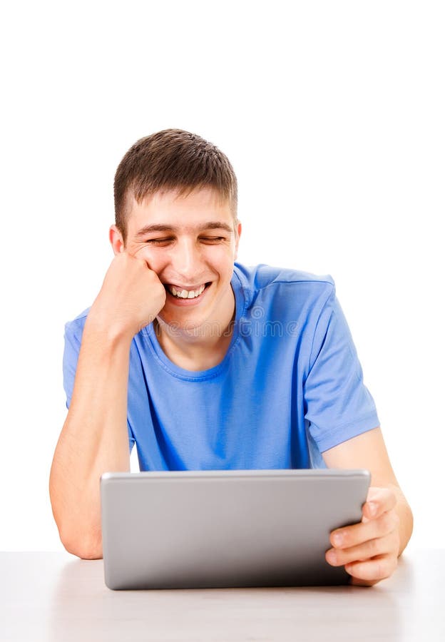 Young Man with a Tablet stock photo. Image of cheerful - 163479508