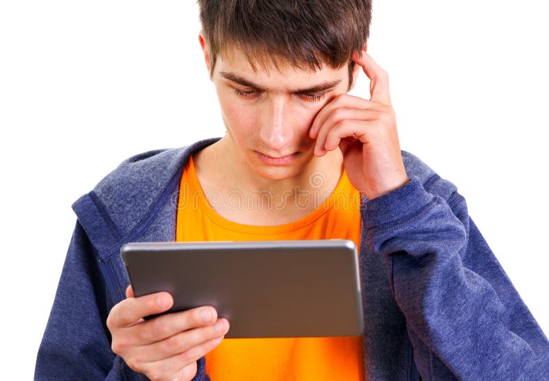 Young Man with a Tablet stock photo. Image of casual - 119415548