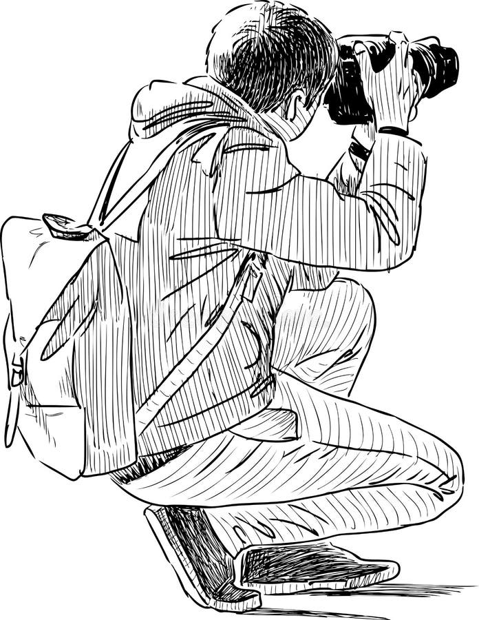 Sketch of a Photographer Taking Picture on His Camera Stock Vector ...