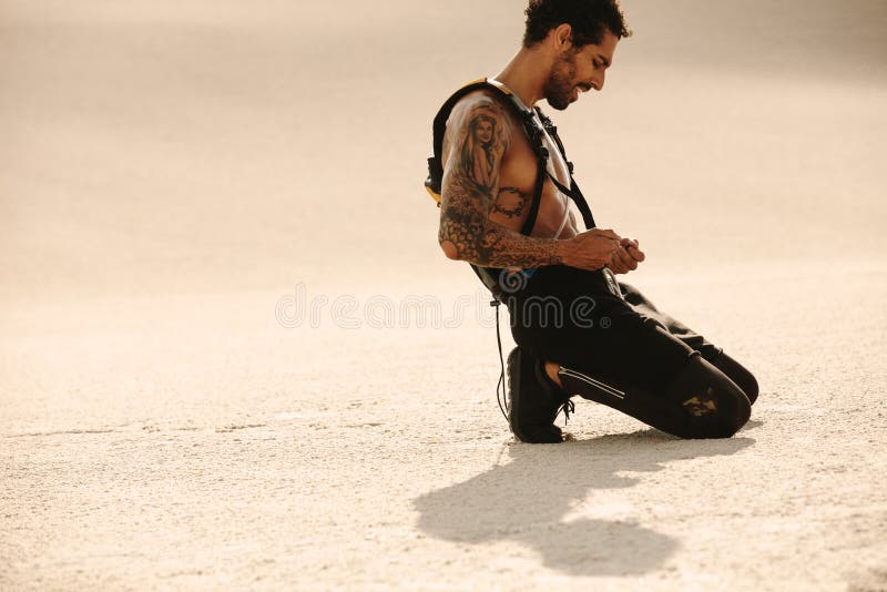 Man Relaxing after Intense Training Outdoors Stock Image - Image of ...