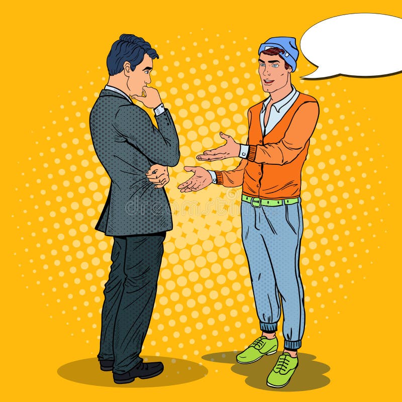 Young Man Talking with Businessman. Pop Art Illustration Stock Vector ...