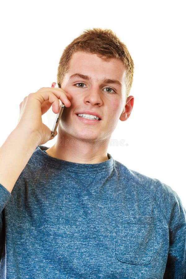 Young Man Talking on Mobile Cell Phone Stock Image - Image of clothing ...