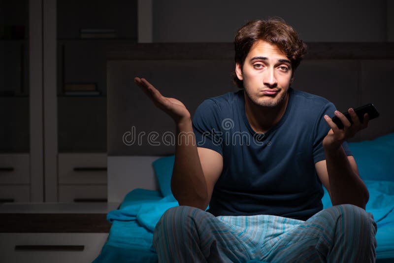 The Young Man Talking on Mobile Late at Night Stock Image - Image of ...