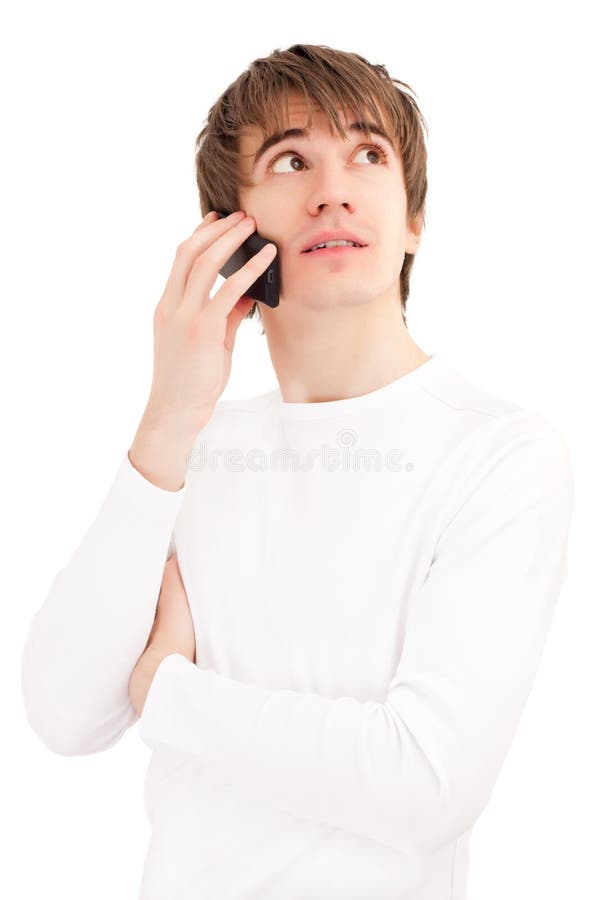 Young Man Talking by Mobile Phone Stock Photo - Image of male, smiling ...