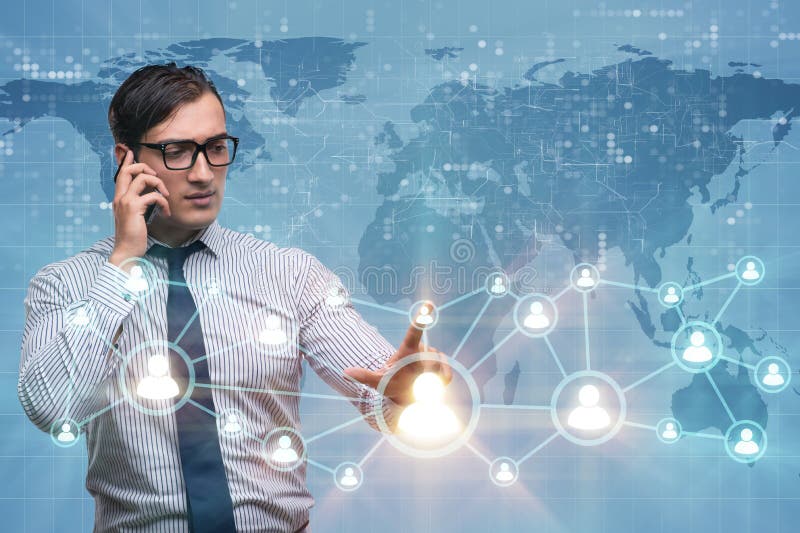 The Young Man Talking on Mobile in Social Networks Concept Stock ...