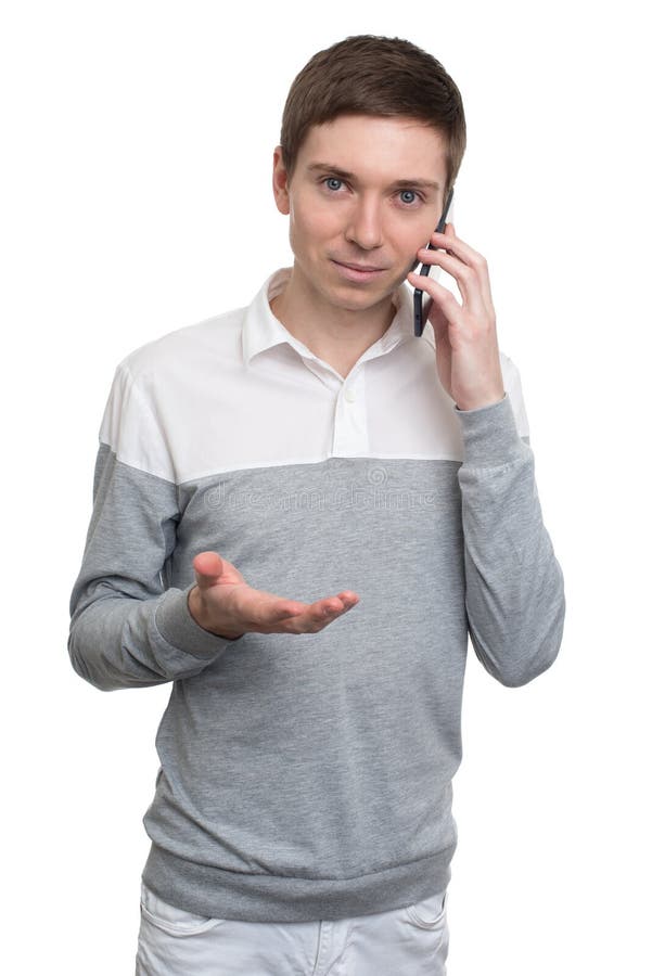 Young Man Talking on the Phone Stock Photo - Image of white, explaining ...