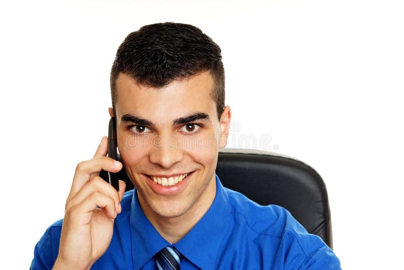 Man Talks into Mobile Phone Stock Photo - Image of emotion, cheerful ...