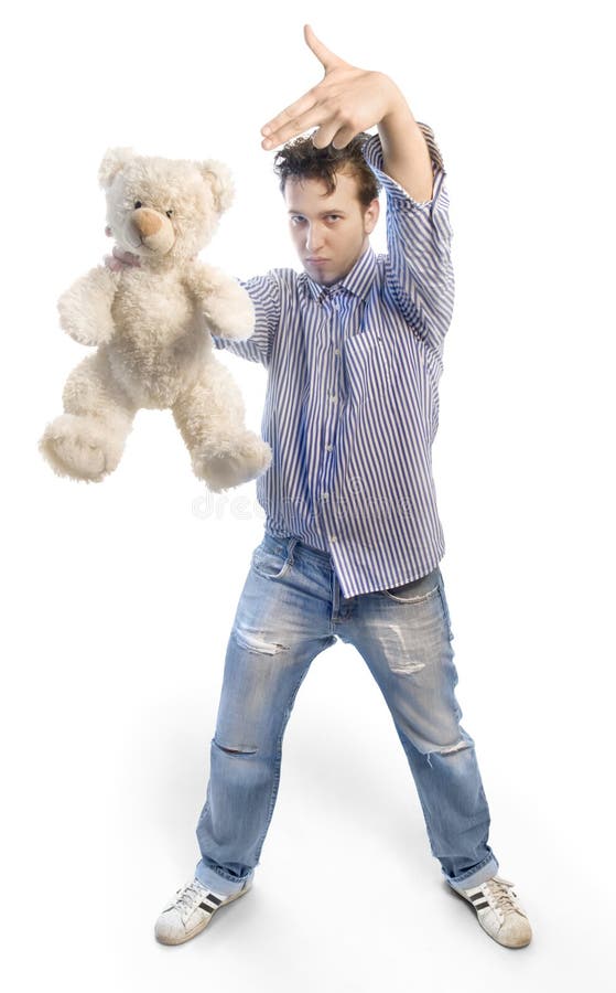 Young man with a teddy stock photo. Image of bear, show - 10625296