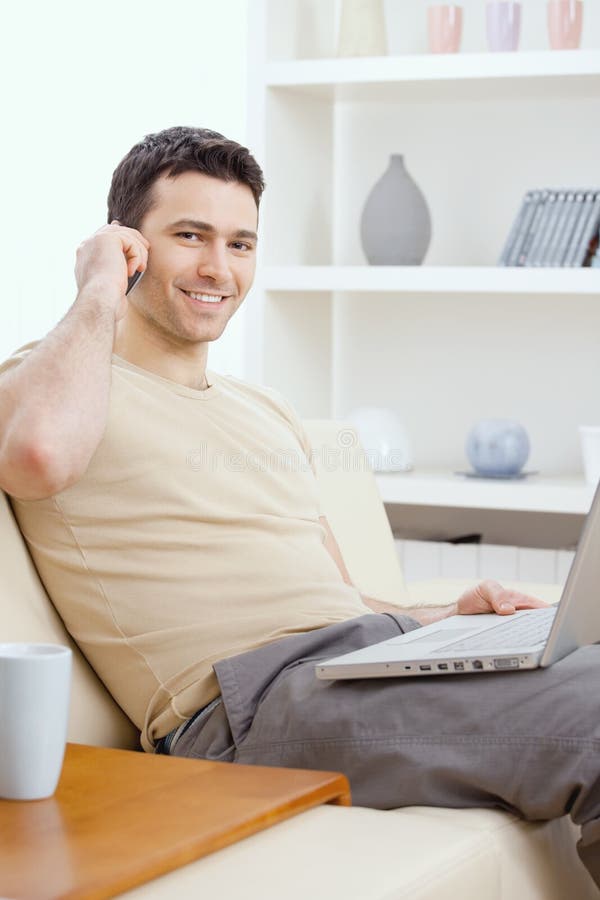 Young Man Teleworking from Home Stock Image - Image of good, call: 11505713