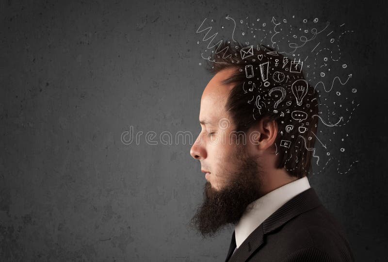 Young Man Thinking with Abstract Lines and Symbols Stock Photo - Image ...