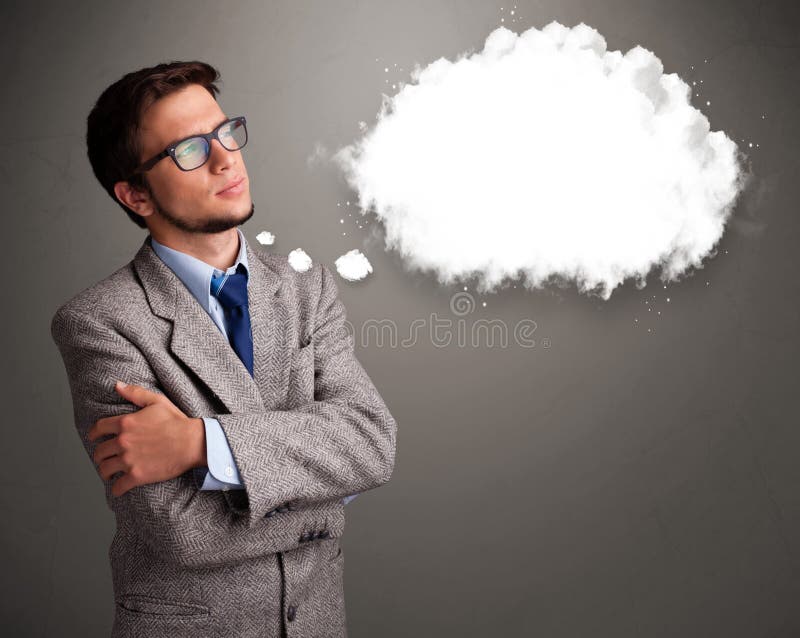 Young Man Thinking about Cloud Speech Stock Image - Image of muse ...