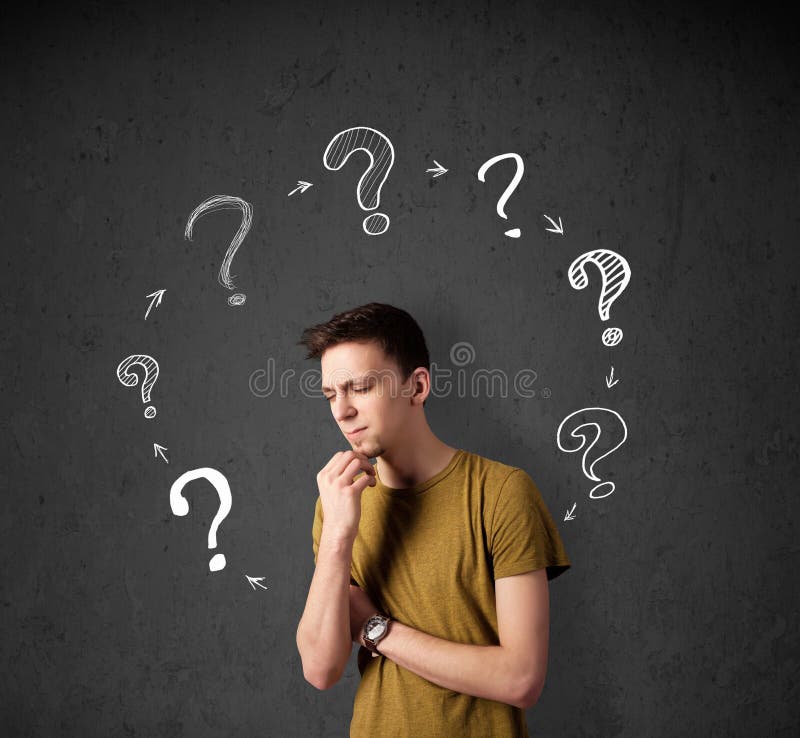 Young Man Thinking with Question Mark Circulation Around His Head Stock ...