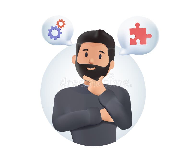 Young Man Thinking, Searching Idea, Trying To Find a Solution ...