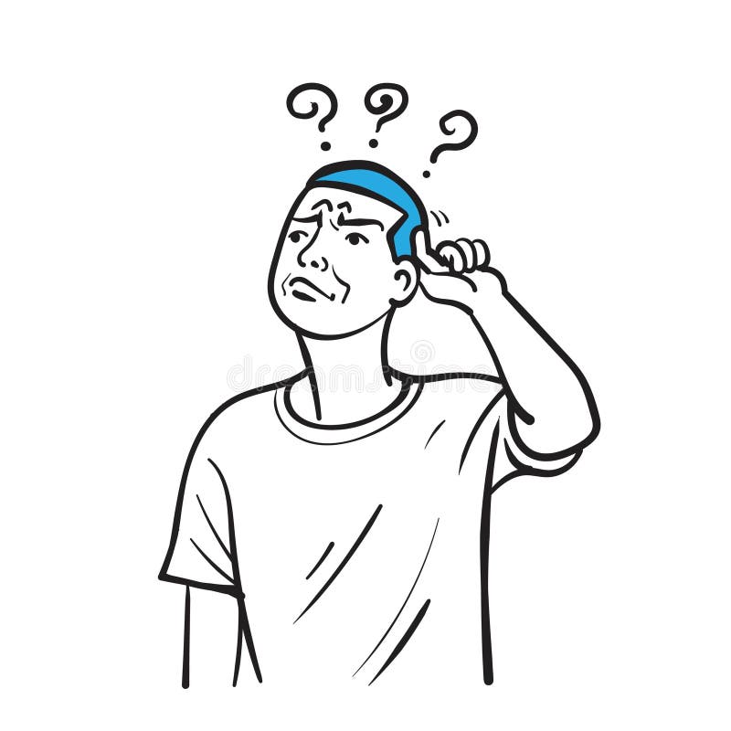 Young man thinking vector stock vector. Illustration of line - 306209262