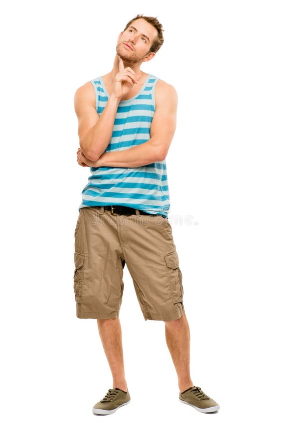 Young Man Thinking White Background Stock Photo - Image of model, blue ...
