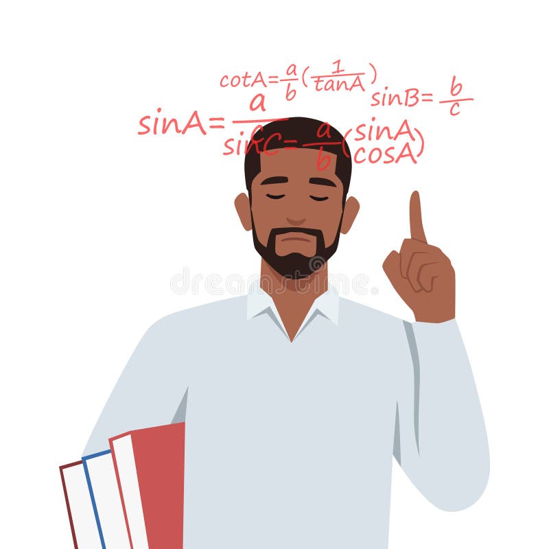 Young Man Thinks Study Math. Scientists with Mathematical Formulas and ...