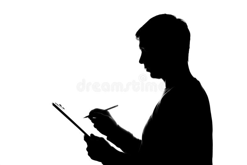 Young Man Thoughtfully Writes, Draws, Writes Stock Photo - Image of ...