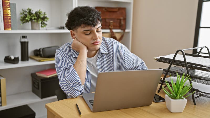 Young Man Tired Working Laptop Office Stock Image - Image of resting ...