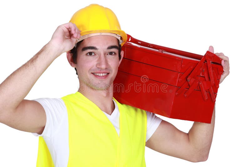Young man with a toolbox stock photo. Image of handyman - 33951670
