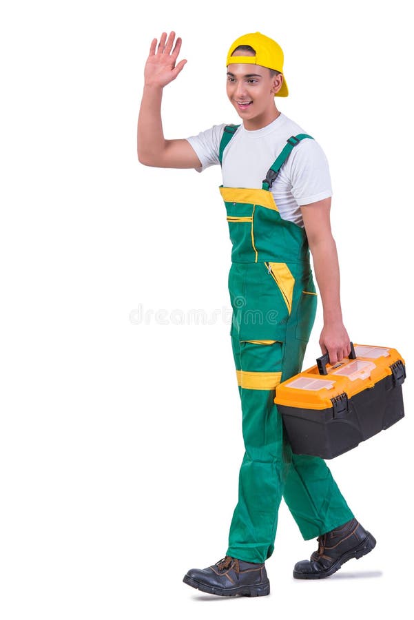 The Young Man with Toolkit Toolbox Isolated on White Stock Image ...