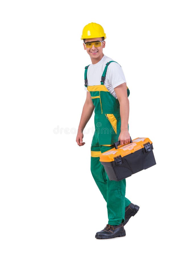 The Young Man with Toolkit Toolbox Isolated on White Stock Photo ...