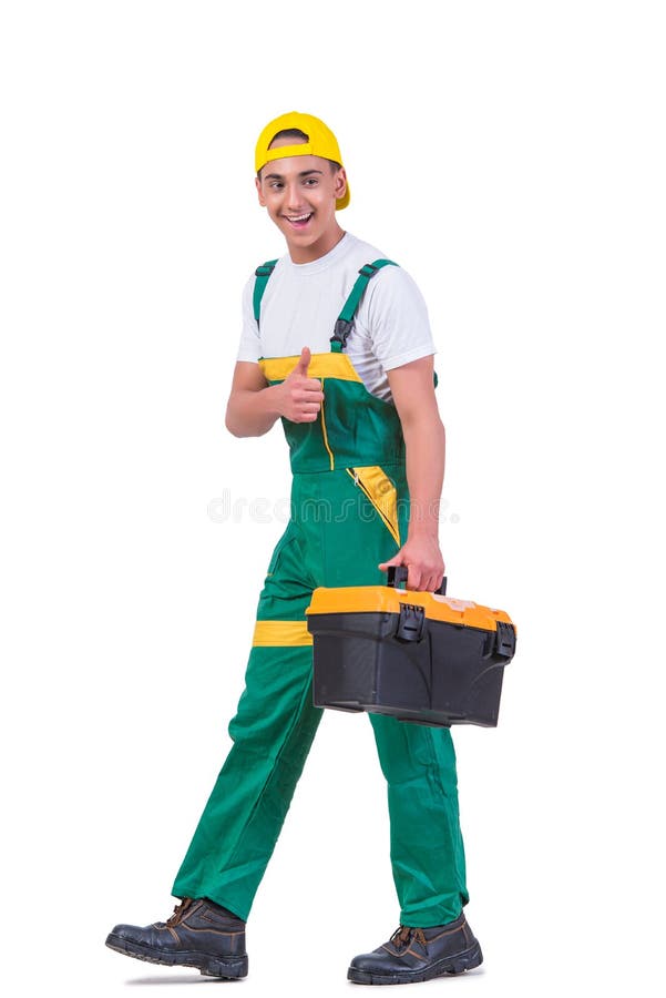 The Young Man with Toolkit Toolbox Isolated on White Stock Image ...