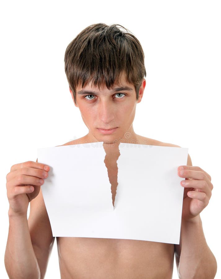 Young Man with Torn Paper stock photo. Image of sheet - 61576730