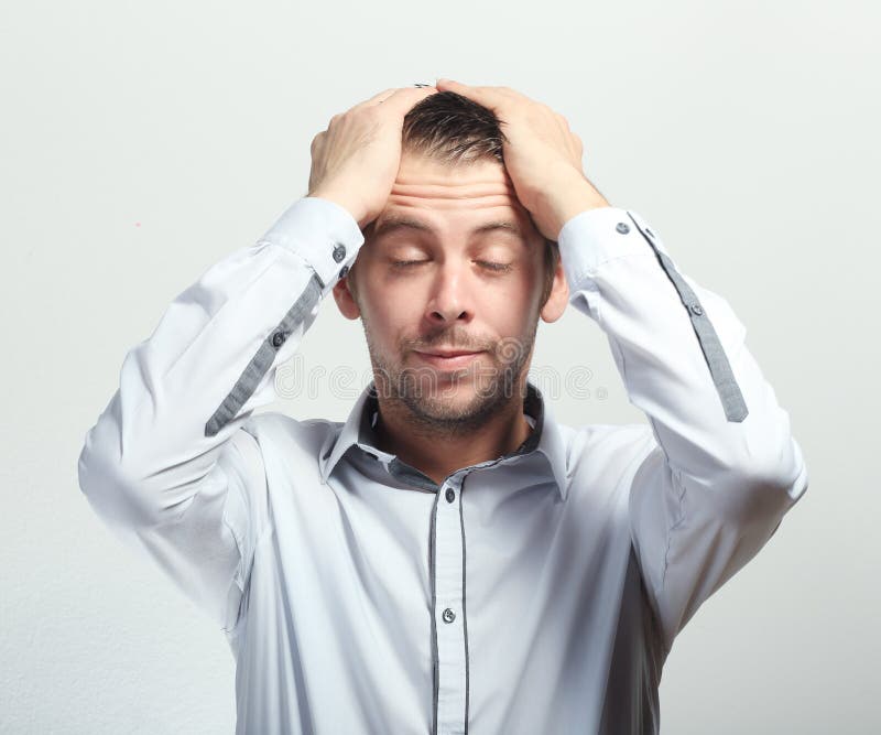 Young Man Touching His Head Stock Photo - Image of fatigue, mistake ... Young Man Touching His Head Stock Photo - Image of fatigue, mistake ...